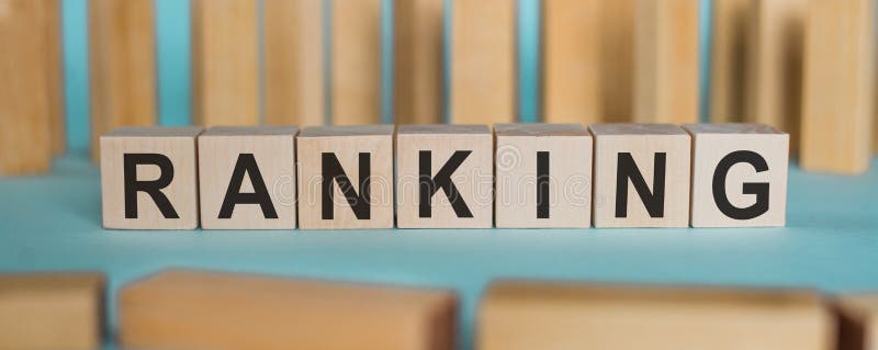 RANKING Word Written on Wooden Blocks on Light Blue Background Stock ...