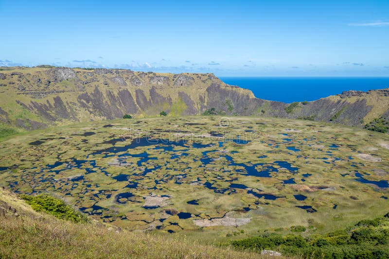 Rano Kau Volcano Crater - Easter Island, Chile Stock Photo - Image of ...