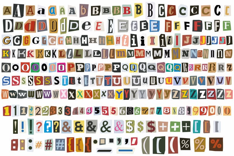Ransom Cut Out Color Letters Numbers and Punctuation Marks Stock Vector ...