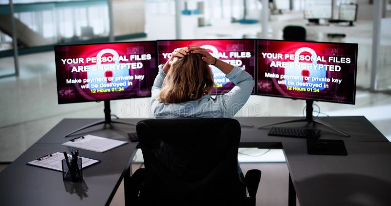 Ransomware Cyber Attack Showing Personal Files Encrypted Stock Photo - Image of worries, woman ...