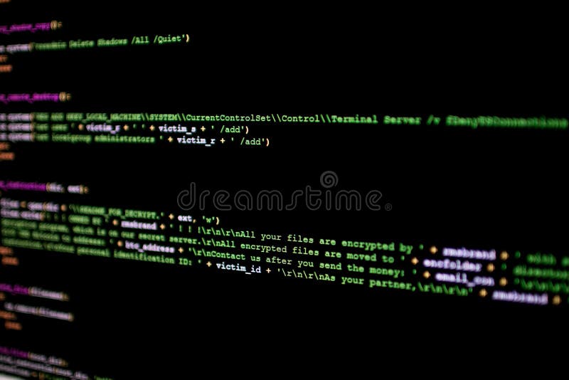 Ransomware Source Code. Malicious Script Source Code that Encryp Stock ...