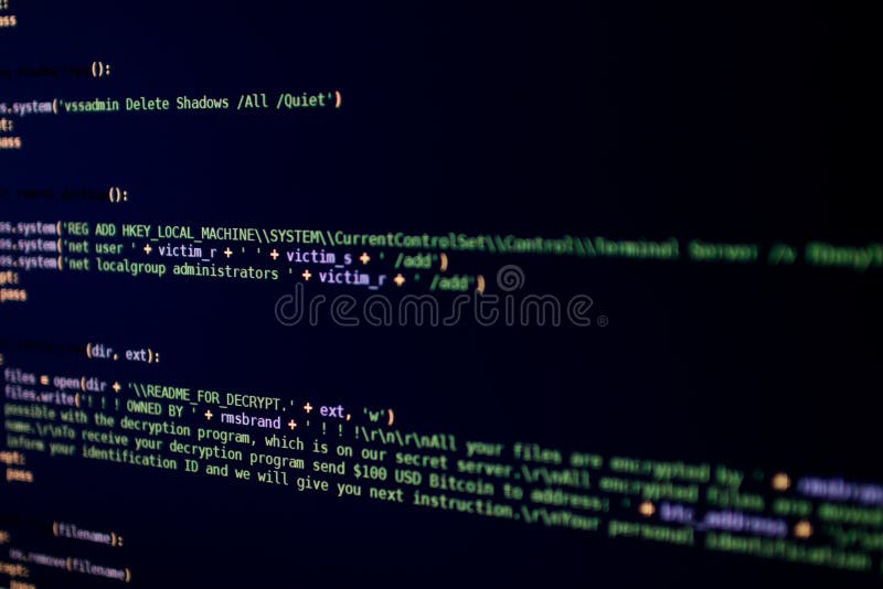 Ransomware Source Code with Notice Asking Money in Bitcoin Stock Image ...