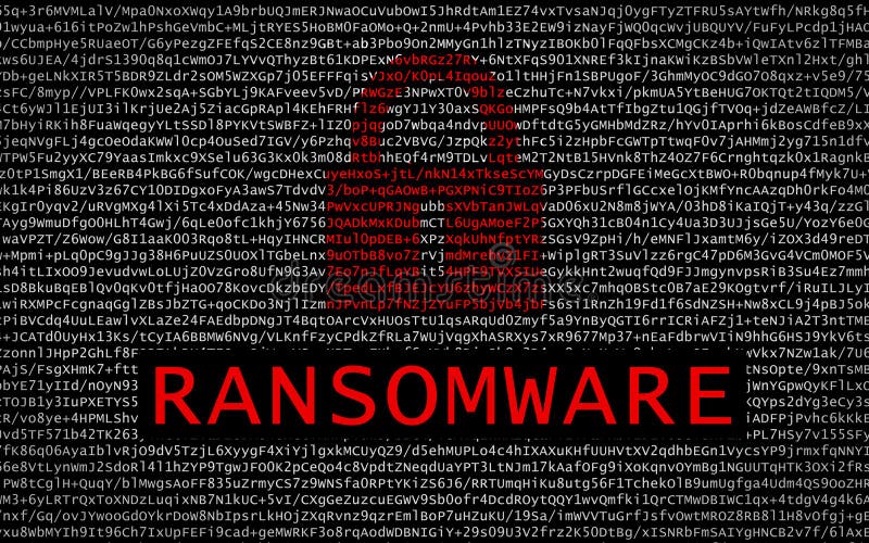 Ransomware Text with Red Lock Over Encrypted Text Stock Illustration ...
