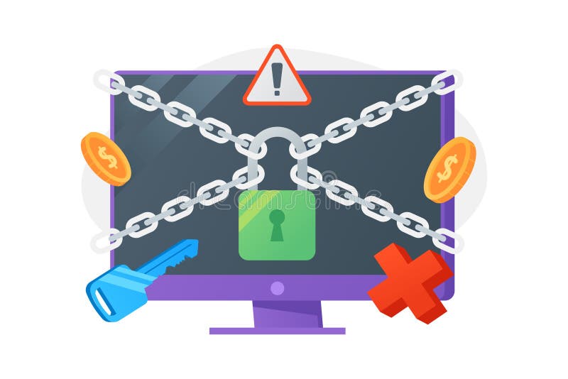 Computer Locked by a Ransomware Vector Illustration. Stock Vector ...