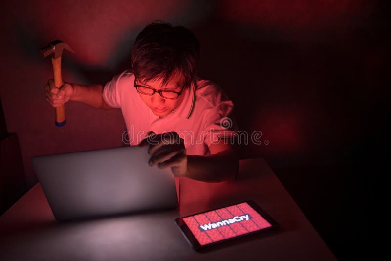 Ransomware Victim Try To Smash His Laptop Stock Image - Image of ...