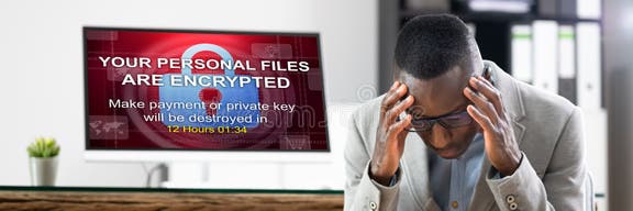 Ransomware Virus Extortion Attack. Man Stock Photo - Image of attacks ...