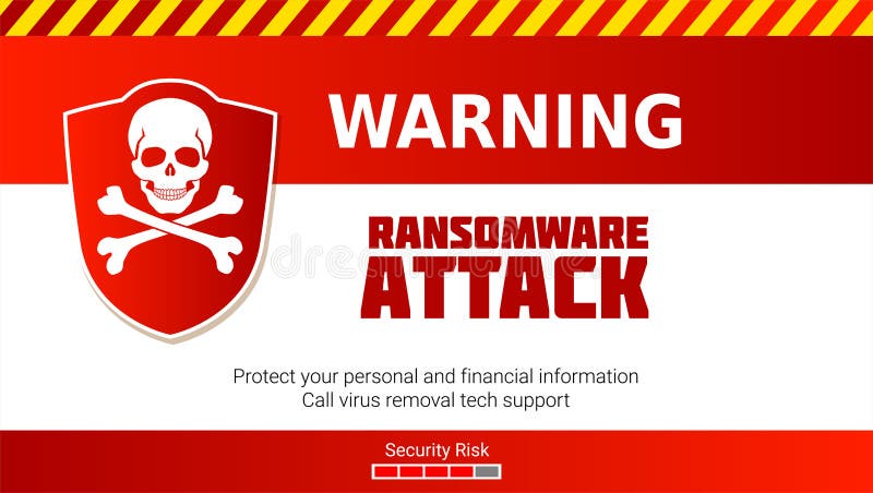 Ransomware Virus, Warning of Malware Attack. Skull and Crossed Bones on ...