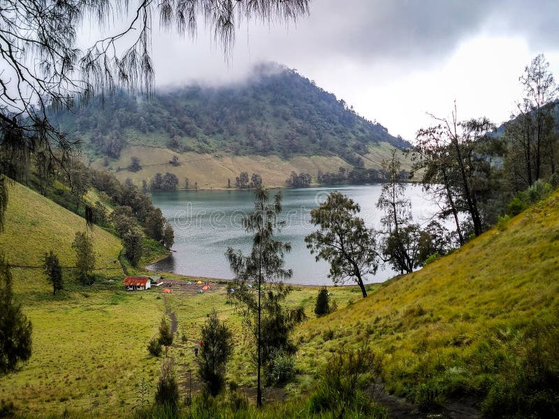 Ranu Kumbolo stock photo. Image of water, ranu, lake - 95441992