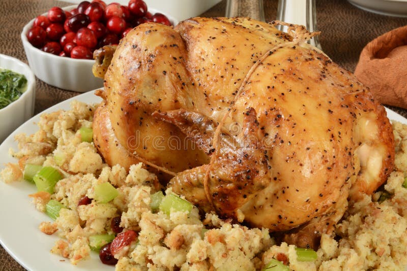 Raosted Chicken with Stuffing Stock Photo - Image of horizontal ...