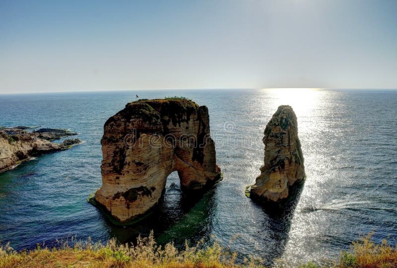 Raouche or Pigeon Rock, Beirut, Lebanon Stock Image - Image of mountain ...