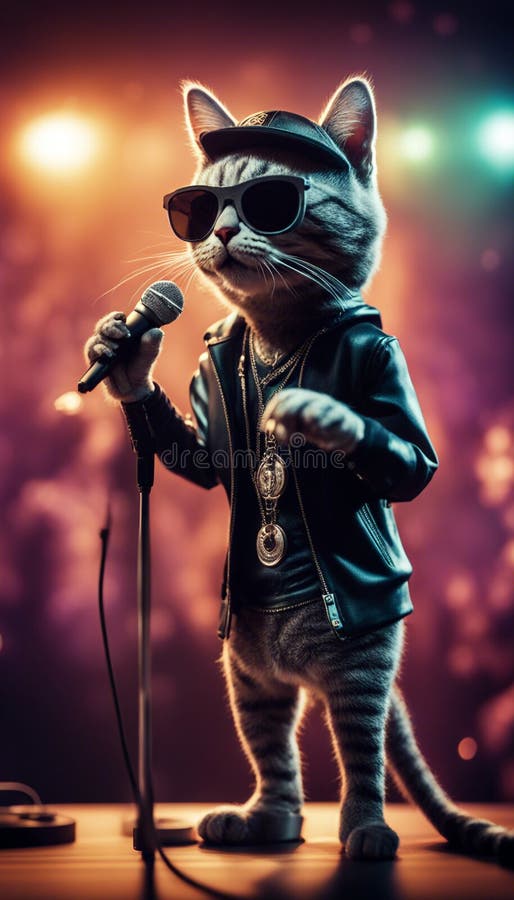 Rap Cat in Nightclub. stock illustration. Illustration of urban - 329344485