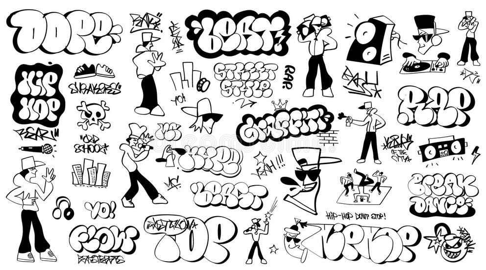 Rap Graffiti Lettering Doodles Vector Background ,isolated Design ...