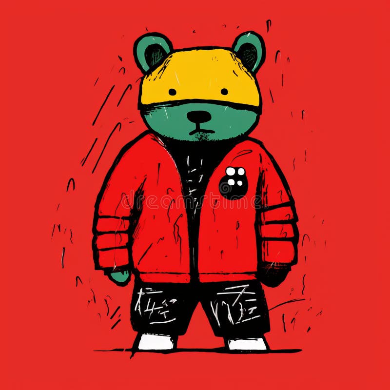 Rap-inspired Doodle Bear in Red Jacket: a Normcore Character Design ...