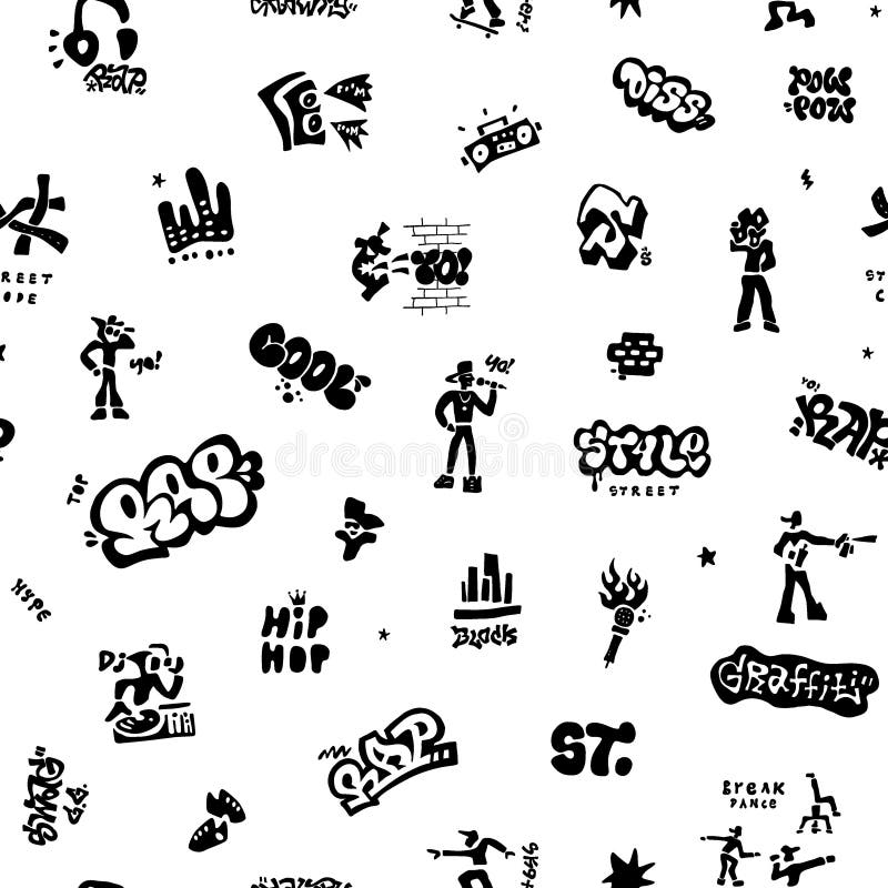 Rap Music, Graffiti,street Style - Seamless Vector Background with ...