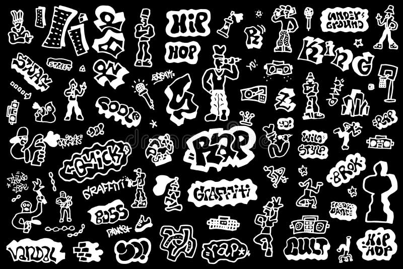 Rap Music, Graffiti Style Hand Drawn Doodle Set Stock Vector ...