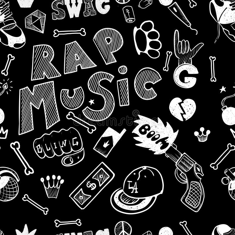 Rap Music. Hip Hop Doodle Pattern with Rap Attributes Stock ...