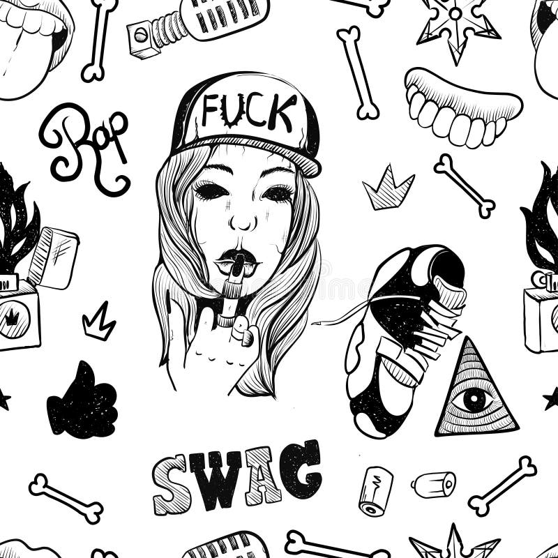 Rap Music. Hip Hop Doodle Pattern with Rap Attributes Stock Vector ...