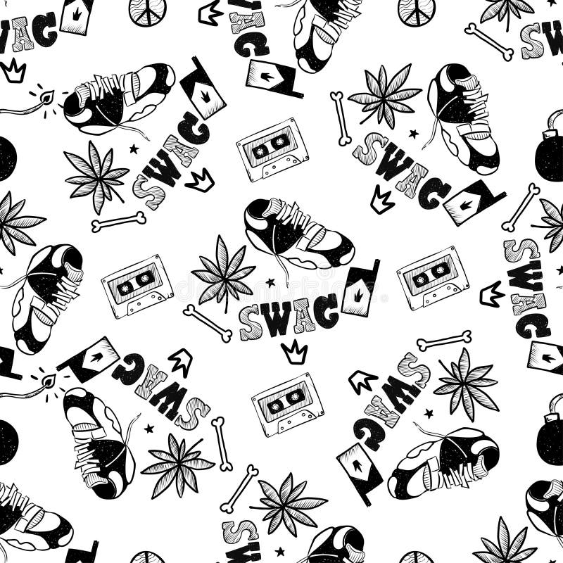 Rap Music. Hip Hop Doodle Pattern with Rap Attributes Stock Vector ...