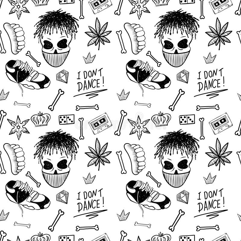 Rap Music. Hip Hop Doodle Pattern with Rap Attributes Stock Vector ...