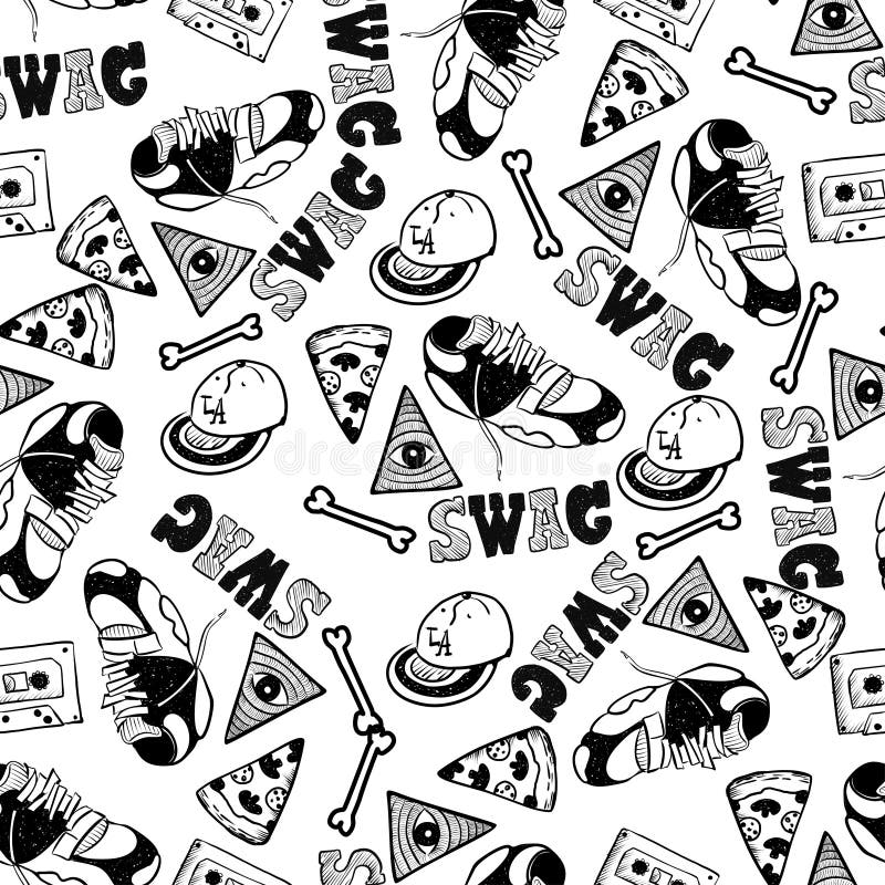 Rap Music. Hip Hop Doodle Pattern with Rap Attributes Stock Vector ...