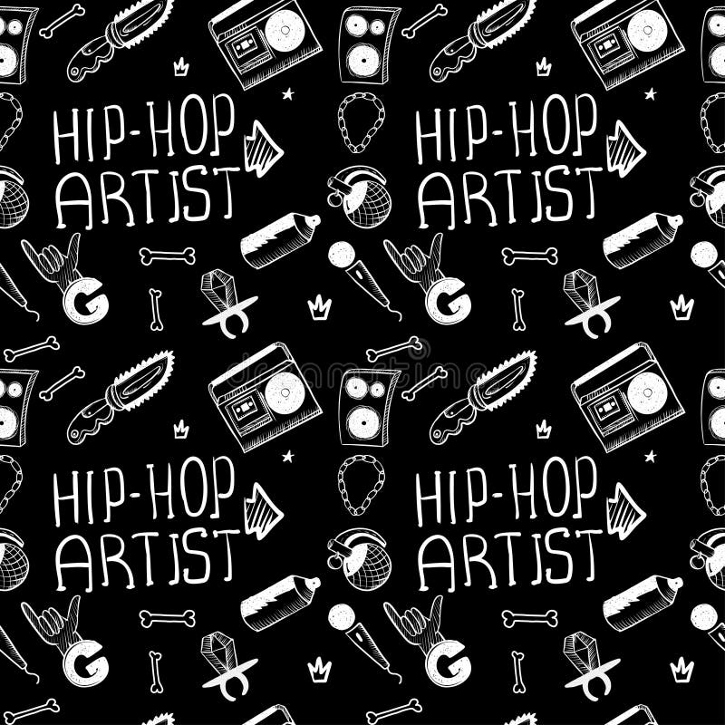 Rap Music. Hip Hop Doodle Pattern with Rap Attributes Stock Vector ...