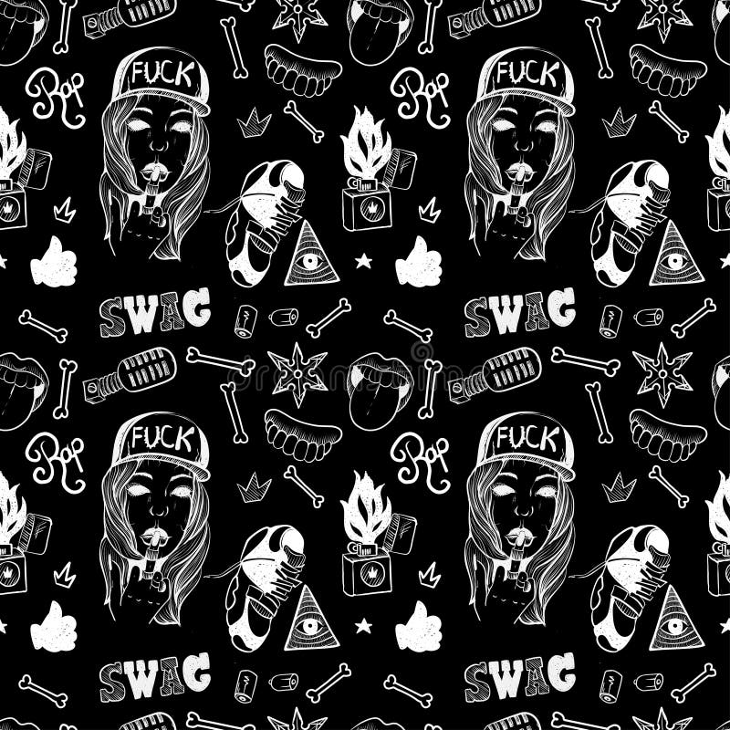 Rap Music. Hip Hop Doodle Pattern With Rap Attributes Stock Vector ...