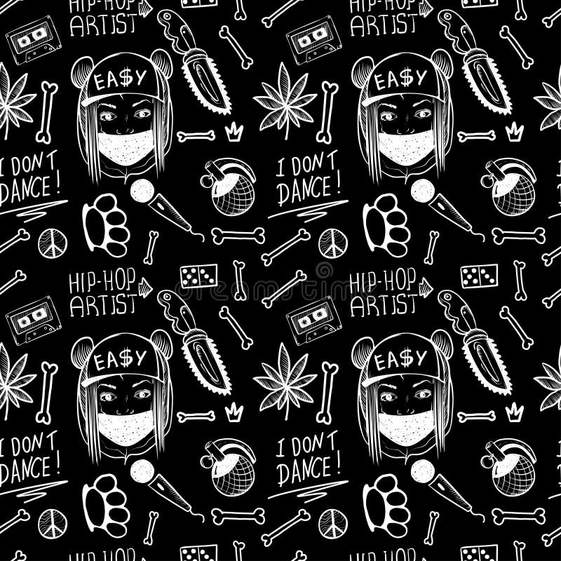 Rap Music. Hip Hop Doodle Pattern With Rap Attributes Stock Vector ...