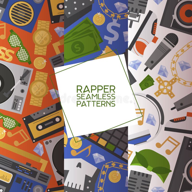 Rap Music Vector Seamless Pattern Dj Playing Disco on Turntable Sound ...