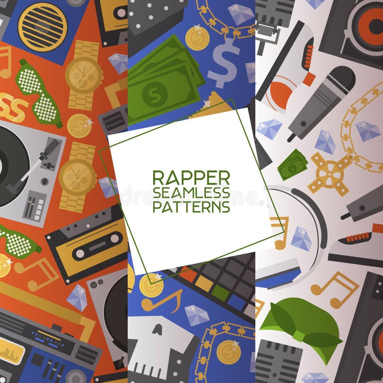 Rap Music Vector Seamless Pattern Dj Playing Disco on Turntable Sound ...