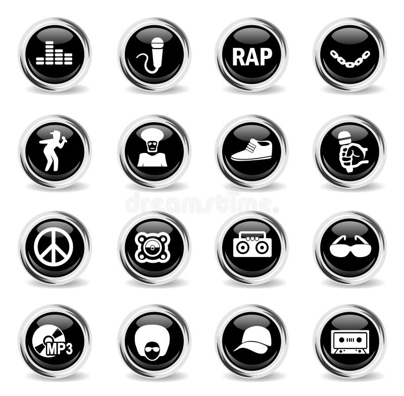 Rap icon set stock vector. Illustration of chrome, round - 126272214