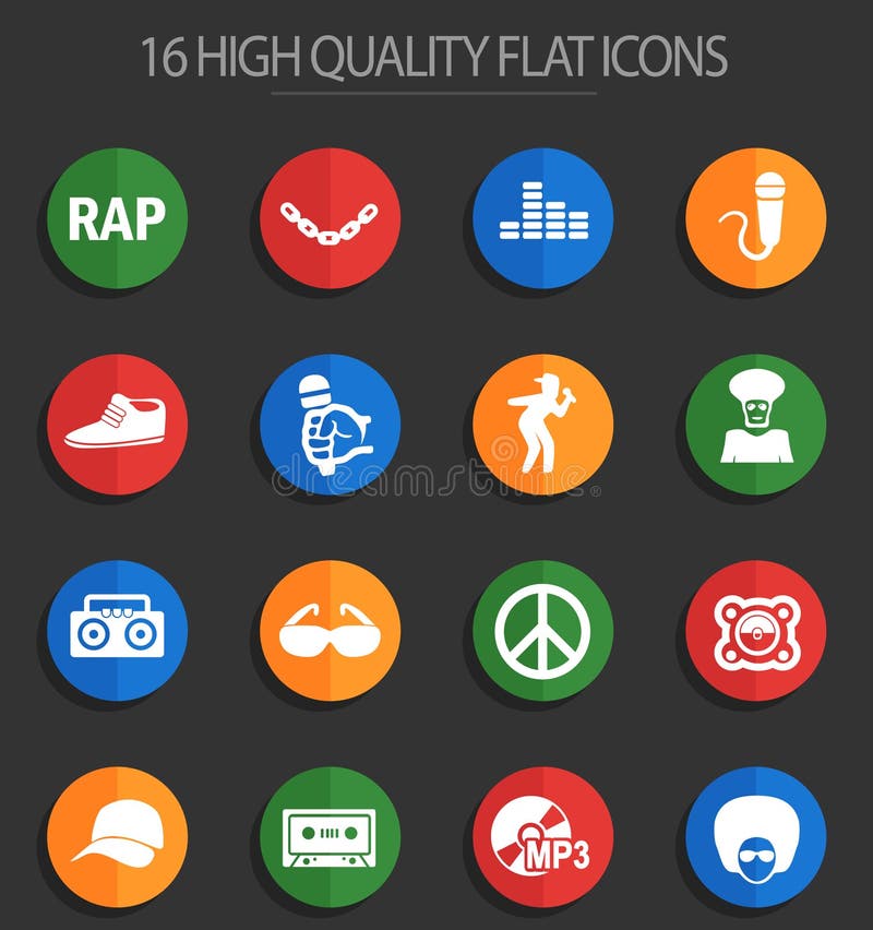 Rap 16 flat icons stock vector. Illustration of world - 122313270