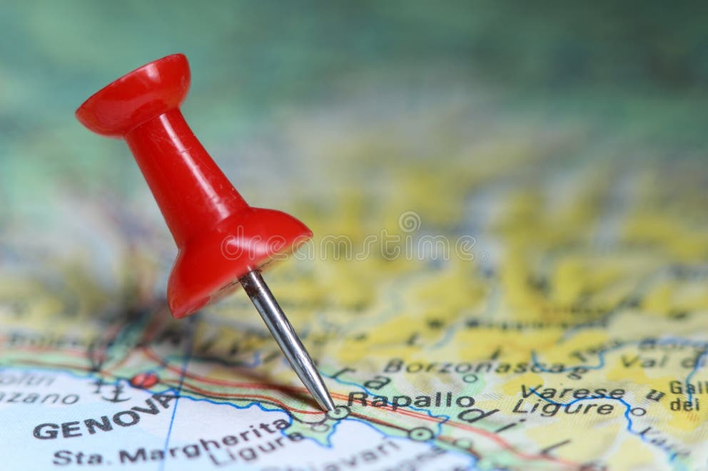Rapallo, Italy pin on map stock image. Image of land - 367778255