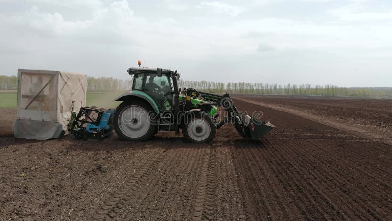 Rapeseed Sowing Tractor Seeder Selection Field Spring. in the ...