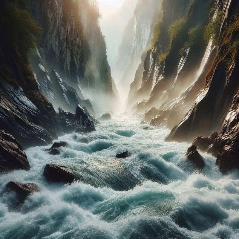 Rapid Current in a Narrow Gorge Turbulent River Flows through a Stock ...
