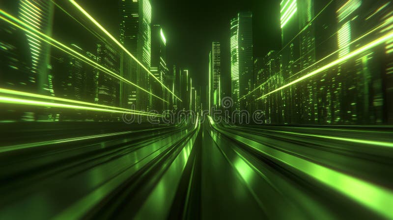A Rapid Green Light with Blurred Motion and Stripes, Against a Backdrop ...