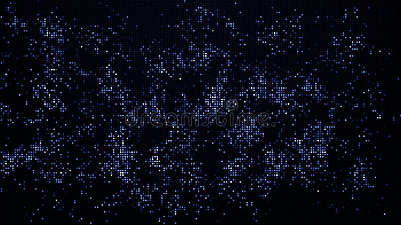 Rapid Random Flickering Blue Round Pixel Dots on Dark Background ...