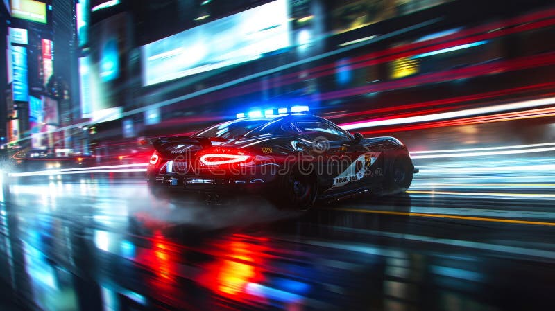 Rapid Response: Police Car Speeding through City. Stock Illustration ...