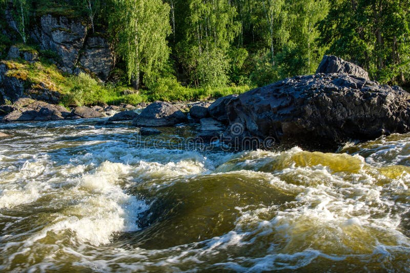 Rapid River Flows of Water with Splashes Stock Photo - Image of boulder ...