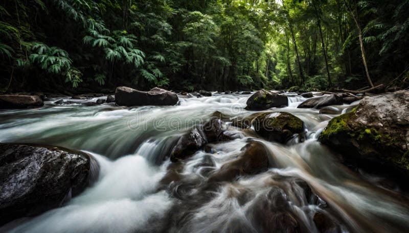 Rapid Rush - Freshwater Rapids in a Rainforest Stock Illustration ...
