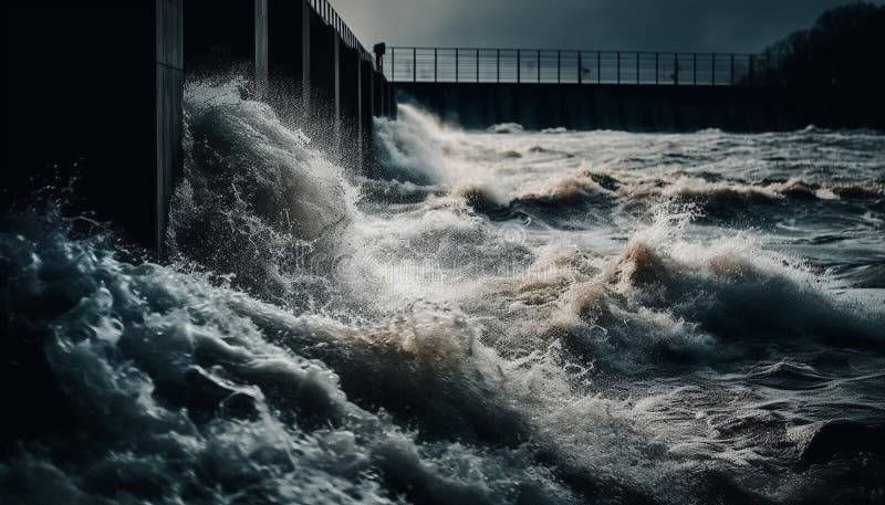Rapid Waves Breaking, Generating Hydroelectric Power Generated by AI ...