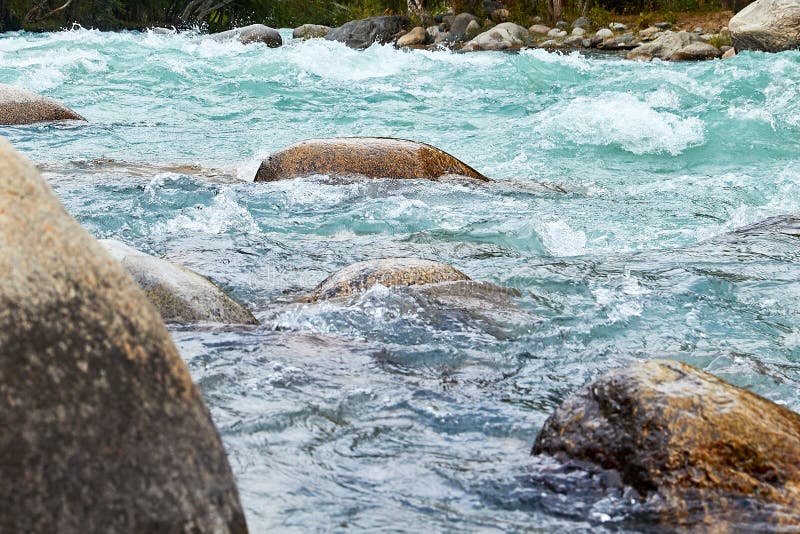 Rapids of a Mountain River Flowing among Trees Stock Image - Image of ...