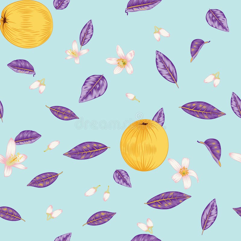 Seamless Mandarin with Mandarin Leaves and Flower Pattern for Fabric ...