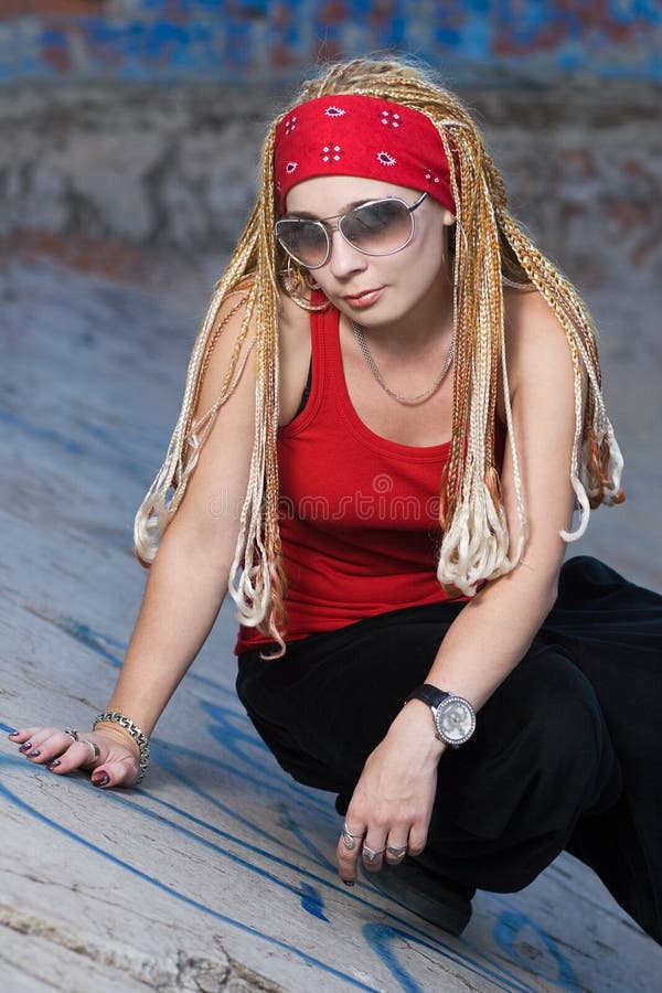 Rapper Girl Posing Outdoors Stock Image - Image of headband, alone ...