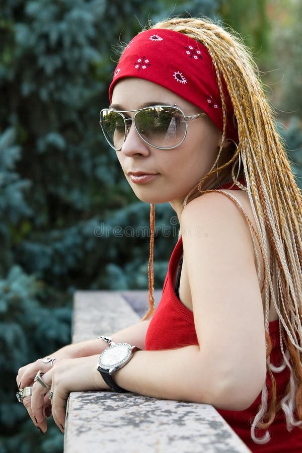 Rapper Girl in Red Posing Outdoors Stock Image - Image of braids ...