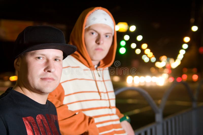 Rapper Guys on the Street at Night Stock Image - Image of cool, male ...
