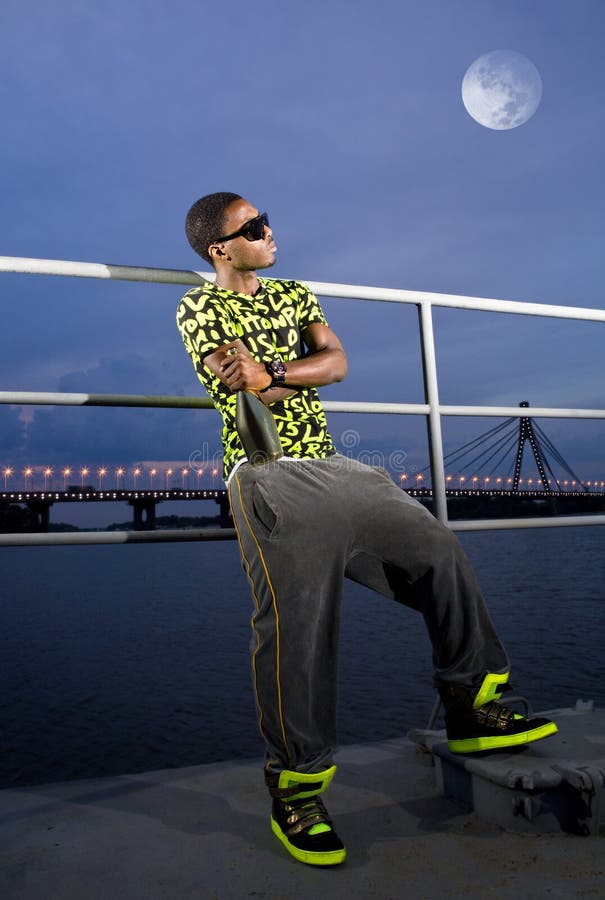 Rapper on Quay in the Bright of the Moon Stock Photo - Image of solo ...
