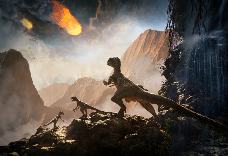 Raptor Dinosaur Observing Asteroid Impact Stock Illustration ...