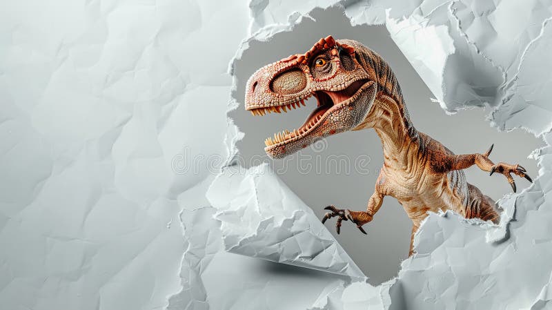 Raptor Dinosaur Ripping Out Paper Background. Generative Ai Stock ...