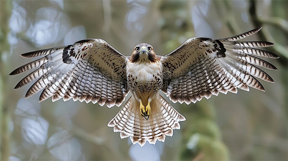 Raptor in Flight, Wings Spread Wide Stock Illustration - Illustration ...