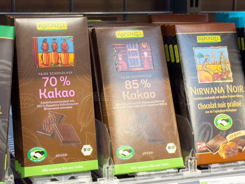 Rapunzel Organic Chocolate Bars Display with Vegan and Fair Trade ...